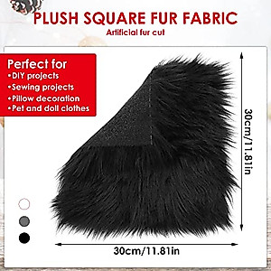 WLLHYF 8/10/12 Inches Faux Fur Rug Fabric Squares Area Rug Shaggy Fur Fabric Cuts Fluffy Fur Square Patches Plush Rug Chair Cover Seat Cushion Pad (Black, 12inch)