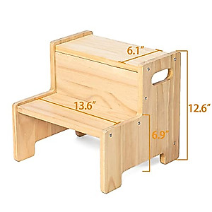 Toddler Wooden Step Stool for Kids Bathroom Potty Training and Reaching High, 2 Step-up Seat Ladder, Solid Wood Structure of Strong Durability, Natural Wood