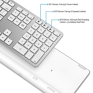 OMOTON Bluetooth Keyboard for Mac, Wireless Keyboard with Numeric Keypad, Multi-Device, Rechargeable, Compatible with MacBook Pro/Air, iMac, iMac Pro, Mac Mini, Mac Pro Laptop and PC (Silver)