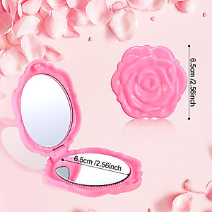 Yulejo 20 Pack Compact Mirror Pink Mirror Plastic Mini Travel Makeup Mirror Portable Foldable Mirrors Rose Flower Shaped Compact Mirror Hand Bridesmaids Gift for Women Girls Wedding Party