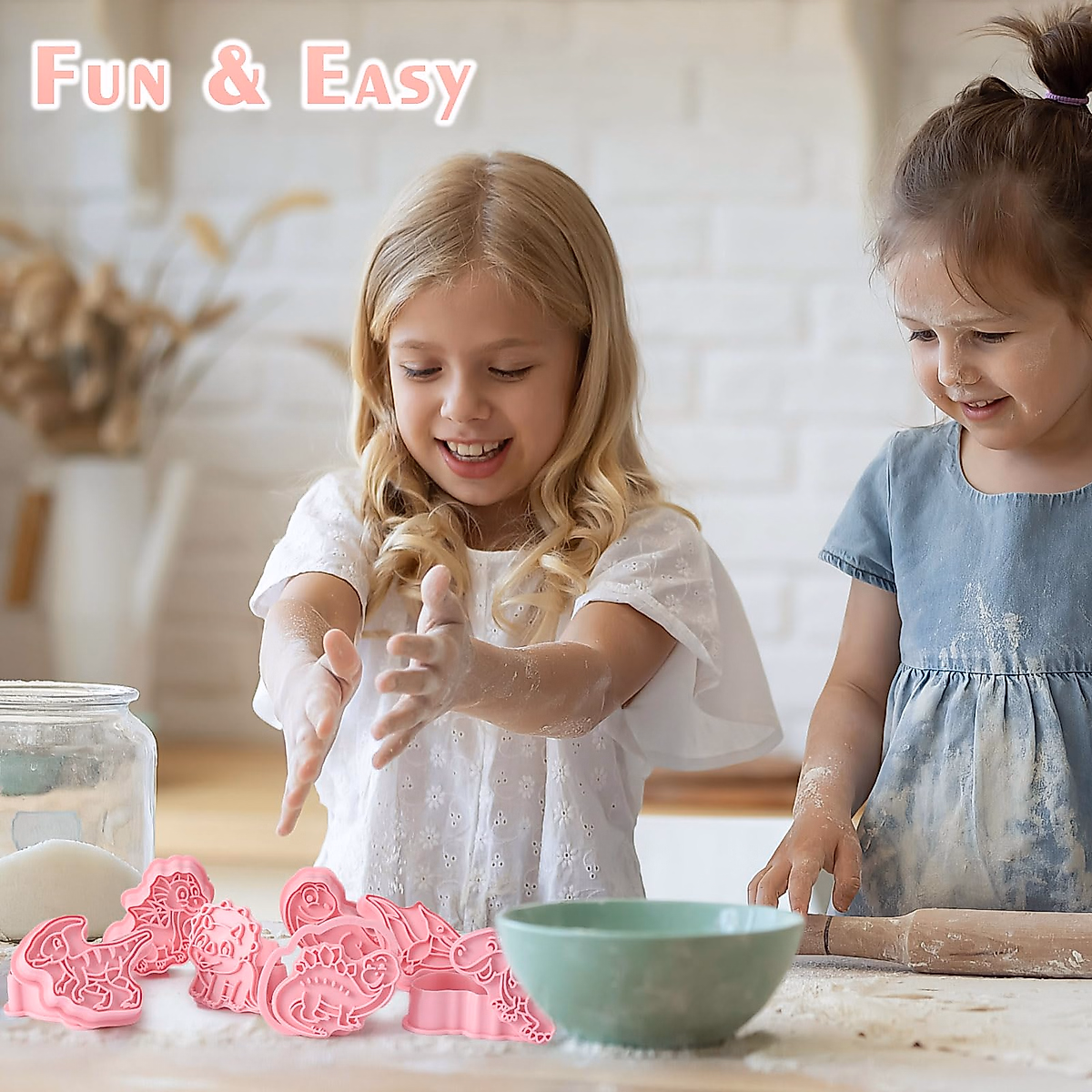 Dinosaur Cookie Cutters Set, 8 Pcs Plastic Dino Cookie Cutters - 3D Cartoon Cookie Candy Food Fondant Pie Cutters Stampers Molds for DIY Biscuit Cheese Baking