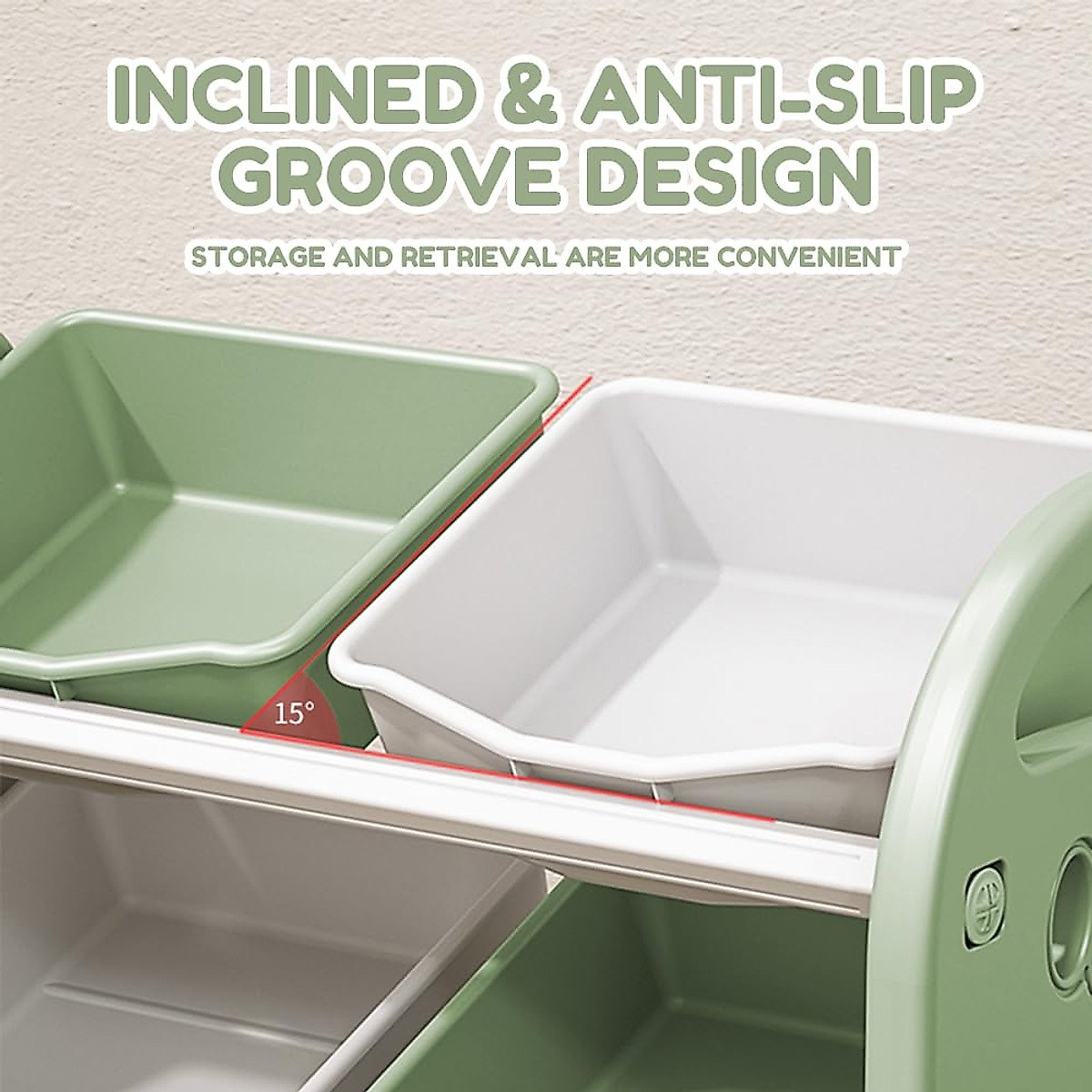 Kids Toy Storage Organizer, 3-Tier Multi-Functional Toy Shelf and 6 Toy Bins, Large Storage Capacity Toy Storage Cabinet for Kids Room, Playroom, Nursery Room(Light Green)