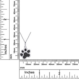 1/5 Carat Round Cut Black & White Natural Diamond Dog Paw Pendant Necklace Along With 18" Chain in 14K White Gold Over Sterling Silver (I2-I3 Clarity, 0.20 Cttw)