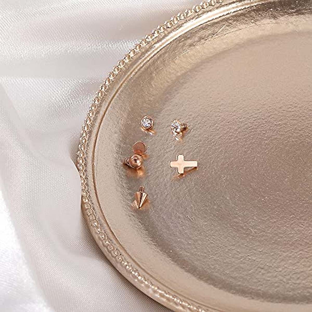 BodyAce 16g Crystal Micro Dermal Tops, Stainless Steel Dermal Base, Rose Gold Dermal Anchor Tops for Women Men, Skin Piercing Tops 3mm 4mm Dermal Piercing Jewelry (D Set:28Pcs(4mm))