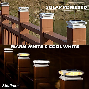 SIEDiNLAR Solar Post Cap Lights Outdoor, 2 Modes 24 LED Solar Powered Fence Deck Light for 4x4 5x5 6x6 Posts Garden Patio Decoration Warm White & Cool White, White (6 Pack)