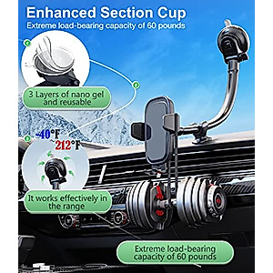 SMORFIT Phone-Mount-for-Car, Long Arm Gooseneck Cell Phone/iPhone Holder Car/Truck for Dashboard/Windshield, Strong Suction Cup Anti-Shake Stabilizer Mobile Stand for Car