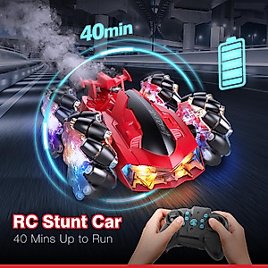 AEROQUEST 2-in-1 Remote Control Car - Light up RC Stunt Car for Kids with Spray Split Dual-Purpose Remote Control Cars for Adult 4WD RC Car with Two Rechargeable Batteries Gift for Kids