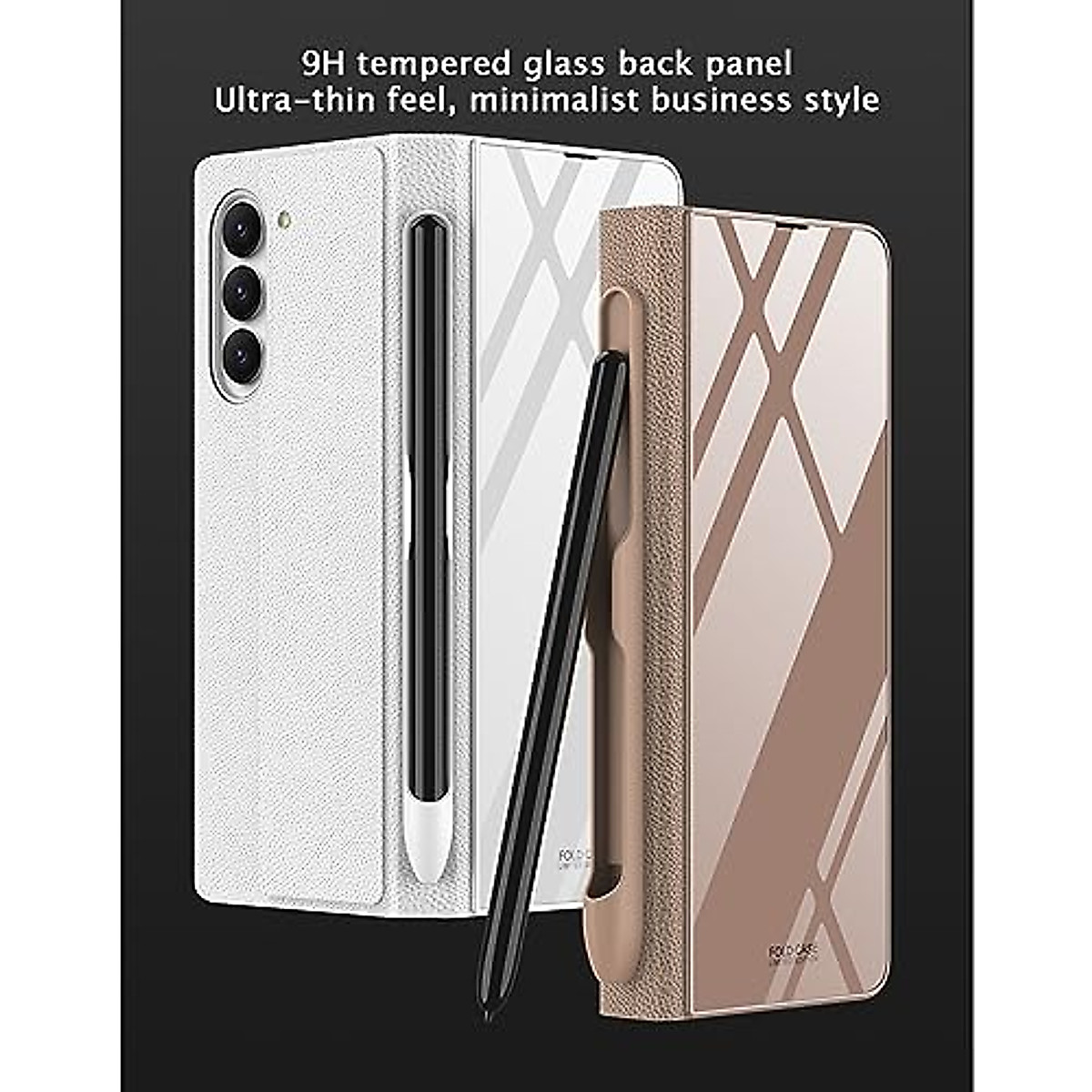 EKSED Case for Samsung Galaxy Z Fold 5, with S-Pen Holder, Luxury Flip Plating Glass Crystal Hybrid Leather 360-degree All-Inclusive Cover,#10