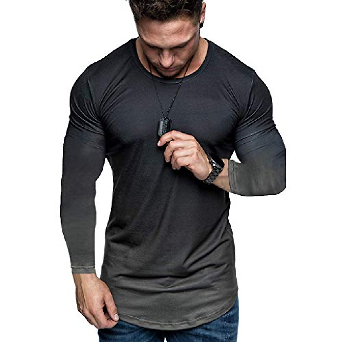 Thenlian Men's Fashion Trend Casual And Comfortable Gradient Ramp Shader Sweater(S, Black)