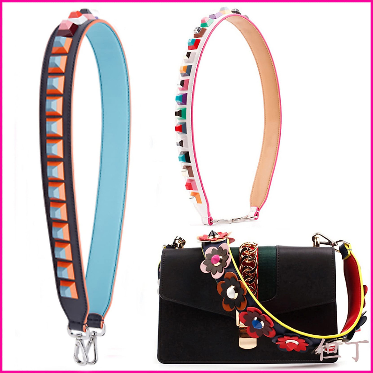 Womens Flower Jewel Decor Leather Purse Chain Strap for Handbag Handle Fashion Shoulder Straps for Bag Lady Wallet Accessory