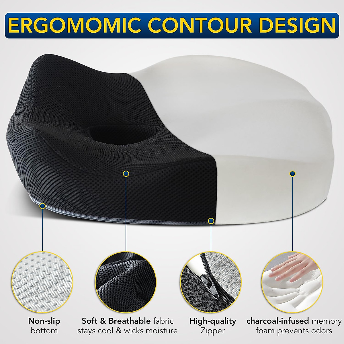Seat Cushion for Desk Chair Cushion for Hip Tailbone Pain Relief Memory Foam Seat Cushion for Car, Driver, Office Desk Chair Cushion for Gaming Ergonomic Patented Office Chair Cushion Pad Donut Pillow
