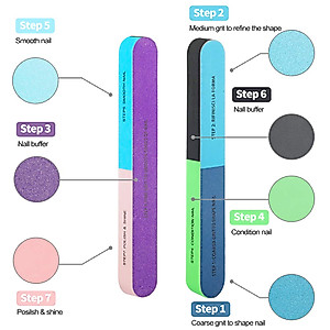 12 PCS 7 Way Nail File and Buffer Block, YIMICOO Professional Manicure Tools 7 Steps Emery Boards for Women Girls
