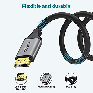 QGeeM 8K HDMI Cable 6FT 48Gbps Ultra High Speed HDMI Cord,Compatible with Apple TV,Roku,Samsung QLED,Sony LG,Nintendo Switch,Playstation,PS5,PS4,Xbox One Series X,Ultra HD HDMI 2.1 Cable