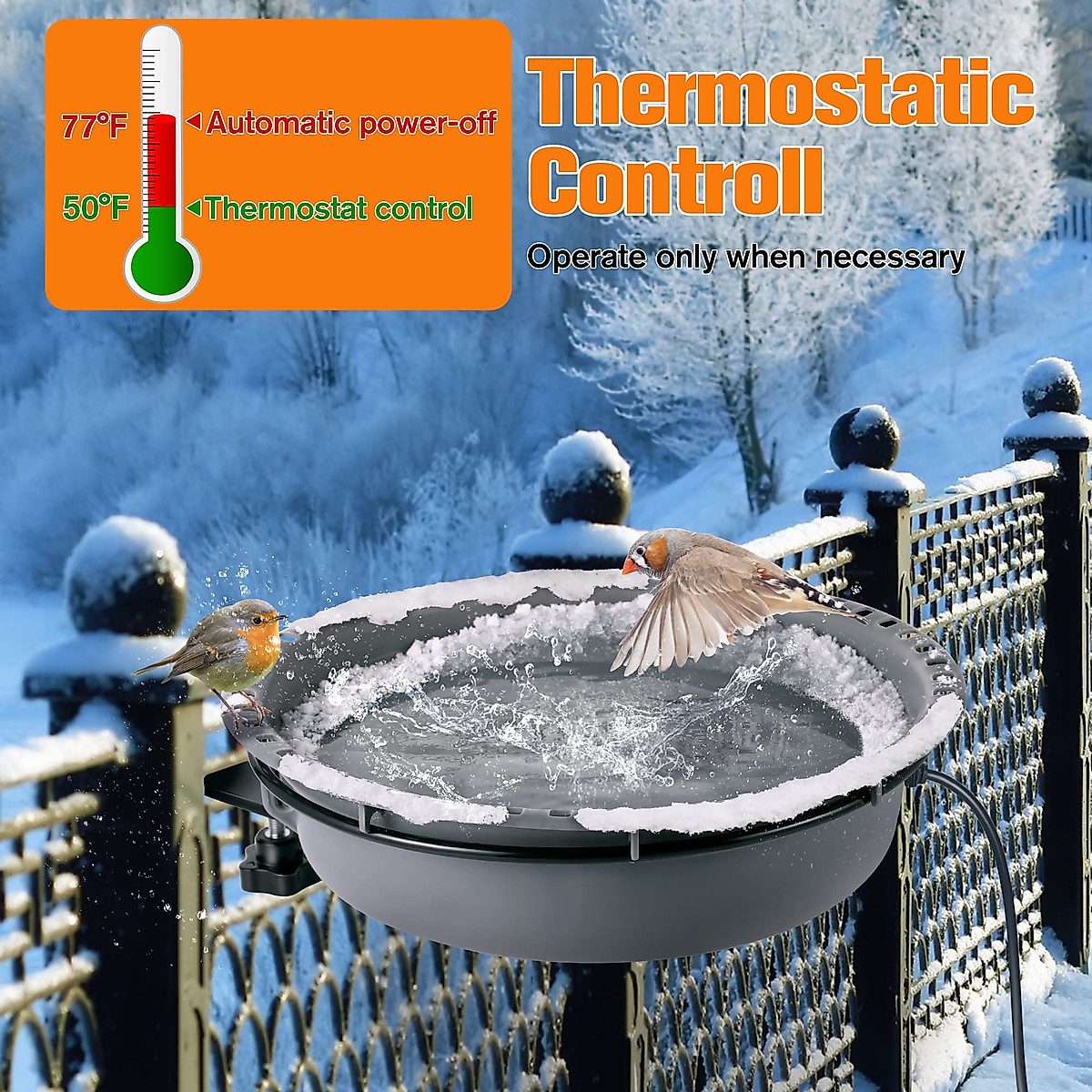 Heated Bird Bath, 75W Birdbath Water Heater with Thermostatically Controlled, Bird Bath Deicer Bird Feeder for Winter Outdoor Garden Yard Patio Lawn, with 3.94 Feet Electric Cord (Deck Mounted Style)