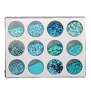 Nail Art Sequins Sets Glitter Mermaid Powder, 12 Grids Glitter Sequins Set Nail Art Accessories (Blue)