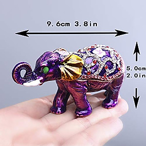 YU FENG Elephant Animal Jewelry Box Hinged Collectible Elephant Figurine Decor Trinket Box (Purple)