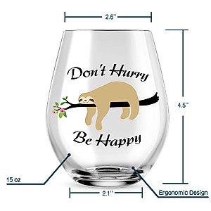 AGMDESIGN Don't Hurry Be Happy Wine Glass, Cute Funny Sloth Stemless Wine Glass for Women, Sister, Mom, Best Friend, Sloths Birthday Gifts & Party Decor