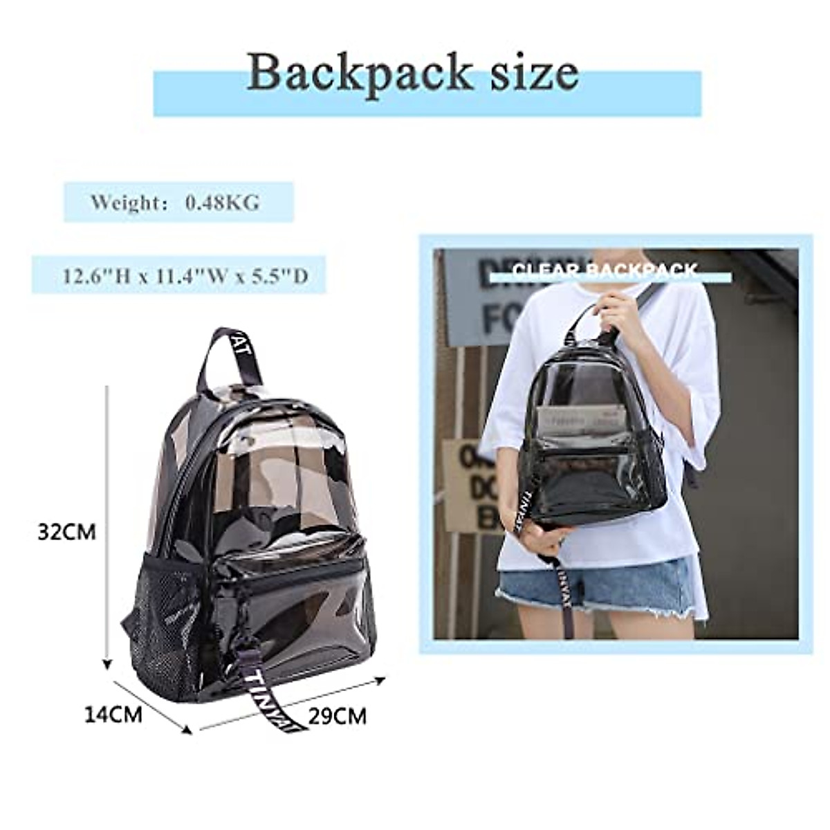 YJMKOI Clear Backpack for Girl-Boy Heavy-Duty Transparent School Bag Suitable for Study, Beach, Stadium, and Safe Travel