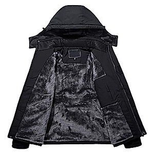 TACVASEN Winter Jacket Men Waterproof fleece Jacket Snowboarding Ski Jacket Military Tactical Jacket Coat Parka Hooded Raincoat, Black, L