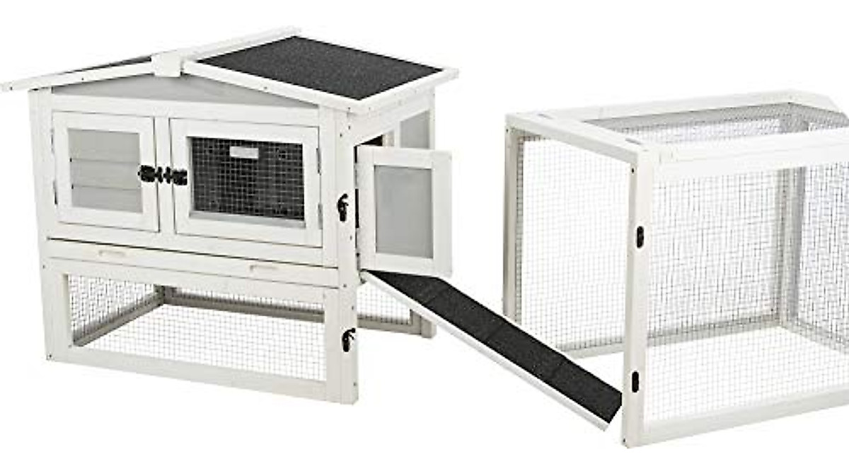 TRIXIE Insulated Rabbit Hutch with Run - 2-Story Small Animal Home