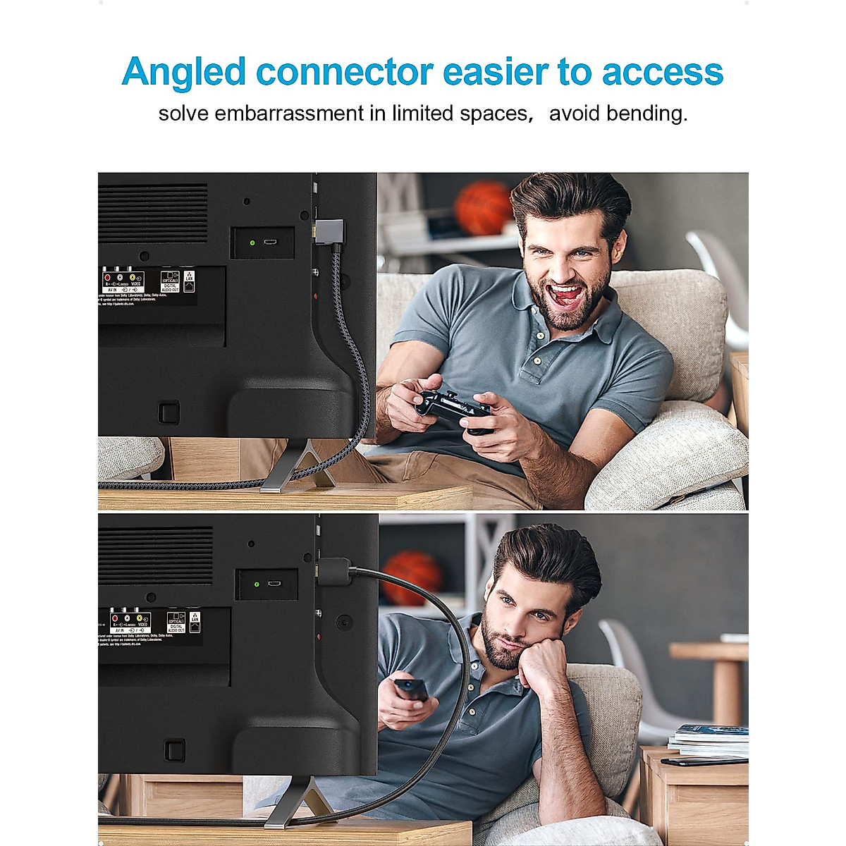 XAOSUN Right Angle HDMI 2.0 Cable 6.6 Feet, Strong Anti-Interference, 18Gbps High Speed Support 4K@60Hz,3D 1080P,HDR,ARC,90 Degree HDMI Cable for MacBook pro 2023,Monitor,ps4/5,Xbox,Fire TV and More