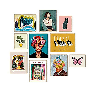 Roslynity Eclectic Wall Art Prints Set of 10 Maximalist Decor Canvas Gallery Colorful Matisse Frida Kahlo Picasso Van Gogh Aesthetic Artsy Posters for Home Living Room Bedroom (UNFRAMED)