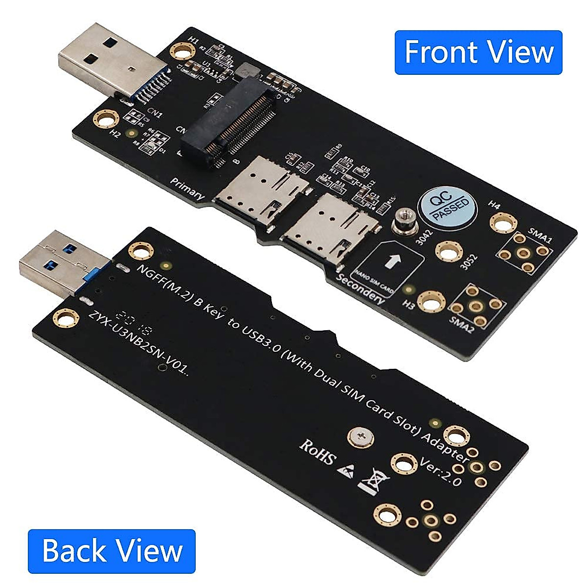 NGFF(M.2) to USB 3.0 Adapter with Dual Nano SIM Card Slot for 3G/4G/5G Module