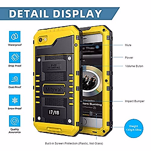 Mitywah Waterproof Case for iPhone 7, iPhone 8 Heavy Duty Military Grade Armor Metal Case, Full Body Protective Rugged Shockproof Thick Dustproof Strong Case for iPhone 7/8, Yellow