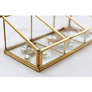 Yalych Jewelry Box Jewelry Case Golden Clear Glass & Brass Metal Storage Jewelry Display With Lid 3 Compartment Rings Bracelet Box. Jewelry Organizer