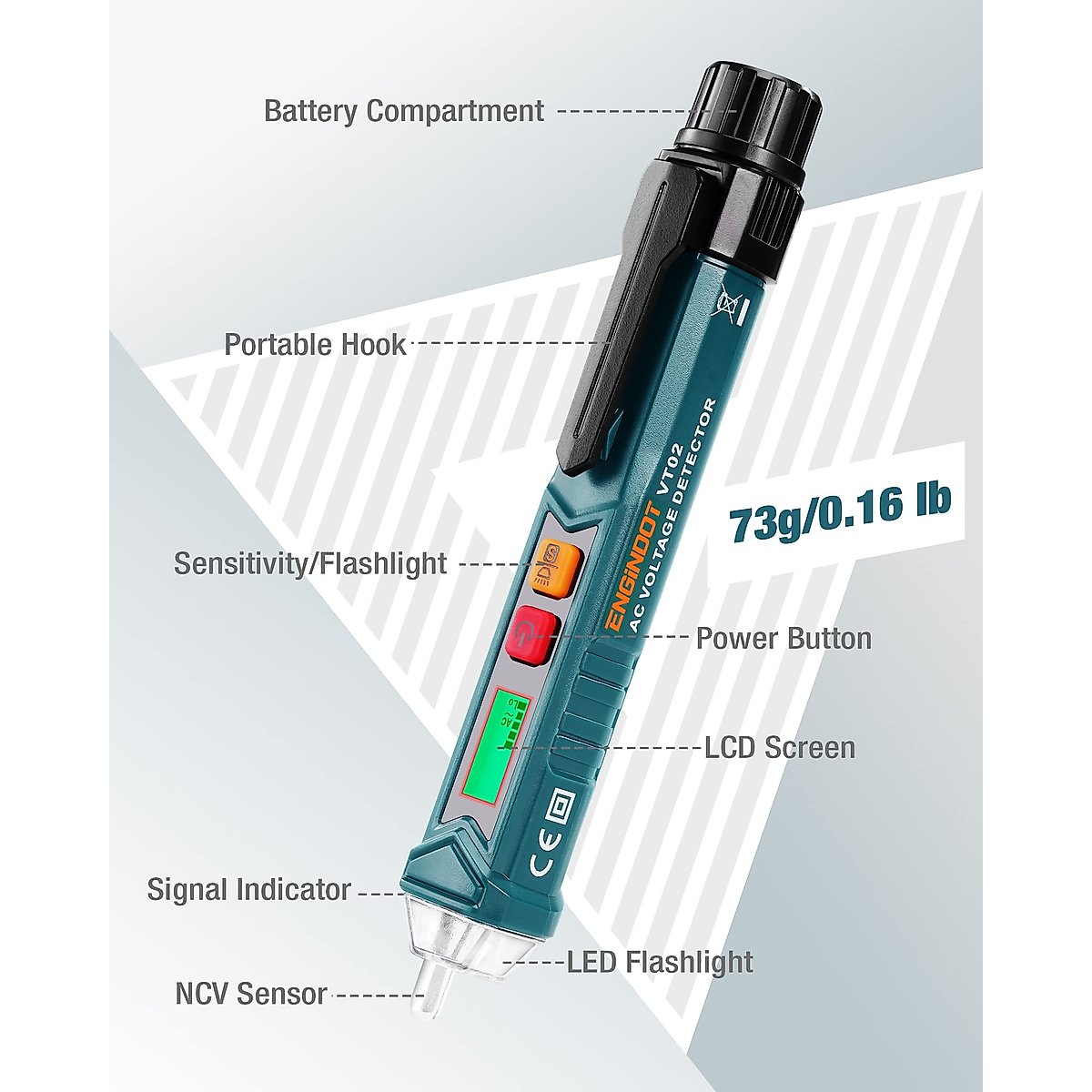 Non-Contact Voltage Tester, Dual Range Voltage Tester AC 12V-1000V/48V-1000V, ENGiNDOT Live/Null Wire Tester, Electrical Tester with LCD Display, Buzzer & Light Alarm, Breakpoint Test (Blue)