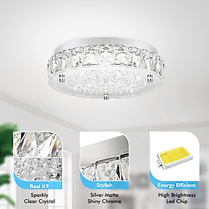 Crystal Chandeliers Flush Mount LED Ceiling Light Fixture, 5000K Daylight White Super Bright 1980LM 11-Inch Non-Dimmable Farmhouse Kitchen Light Modern Ceiling Lamp for Bedroom Bathroom Nursery