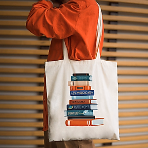 BeeGreen Book Graphic Aesthetic Canvas Tote Bag With Inner Zipper Pocket 12 oz Cute Portable Washable for Women Grocery Shopping Gift Bag for Birthday Children's Day Teachers' Day