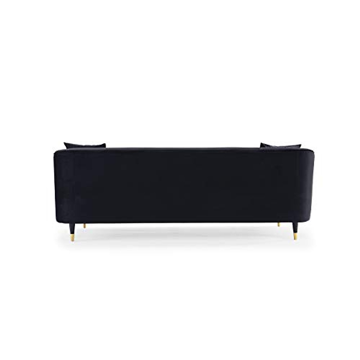 Iconic Home Julia Sofa Velvet Upholstered Channel-Quilted Button Tufted Cushion Shelter Arm Design Espresso Finish Gold Tip Wood Legs Modern Contemporary, Black