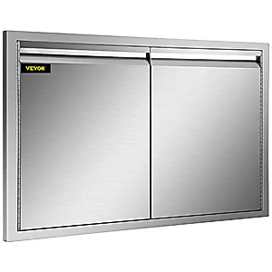 VEVOR Double BBQ Access Door, 30''Wx21''H Outdoor Kitchen Doors, Double Wall Construction Outdoor Cabinets with Hooks, Brushed Stainless Steel BBQ Door Easy to Install for BBQ Island Grill Station