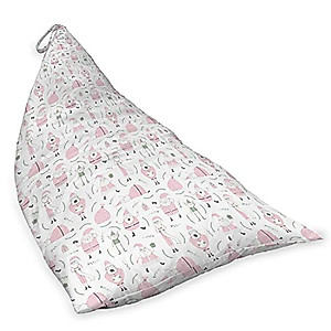 Ambesonne Christmas Lounger Chair Bag, Winter Theme Different Santa Clauses Motifs Childish Style, High Capacity Storage with Handle Container, Lounger Size, Rose Pale Sage Green