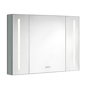 Bathlink Lighted Medicine Cabinet, LED Medicine Cabinet with Mirror, 30"×27.5"×5", Recessed & Surface Mount Medicine Cabinet, LED Medicine Cabinet Mirror for Bathroom, Defog, Dimmer, 3 Doors