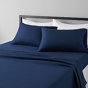 Amazon Basics Lightweight Super Soft Easy Care Microfiber 4-Piece Bed Sheet Set with 14-Inch Deep Pockets, Full, Navy Blue, Solid