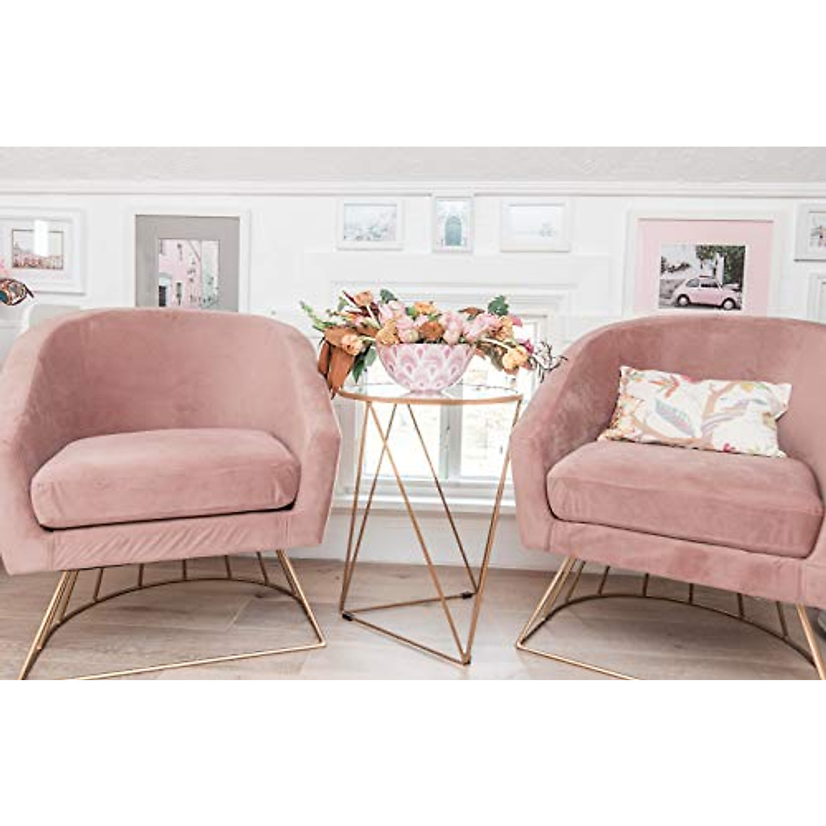 HomePop Metal Accent Table Triangle Base Round Mirror Top, Gold