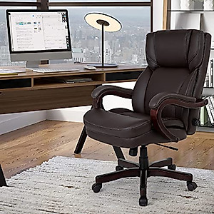 Big and Tall Office Chair Wide Seat Ergonomic Desk Chair with Lumbar Support Wood Armrest High Back PU Leather Executive Task Computer Chair for Heavy People