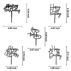 10-Pack Happy Birthday Cake Toppers,Acrylic Cake Toppers/Cupcake Toppers for Birthday Cake Supplies Decorations（Black）…