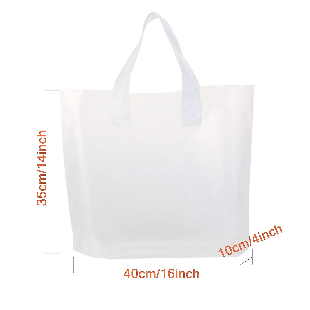 Haploon Clear Bags 100 Pcs Plastic Bags with Handles Bulk, Frosted Large Plastic Bags Soft for Shopping Bags Big Size 16" x 14" x 4", Gift Bags, Take Out Bags, High-Density