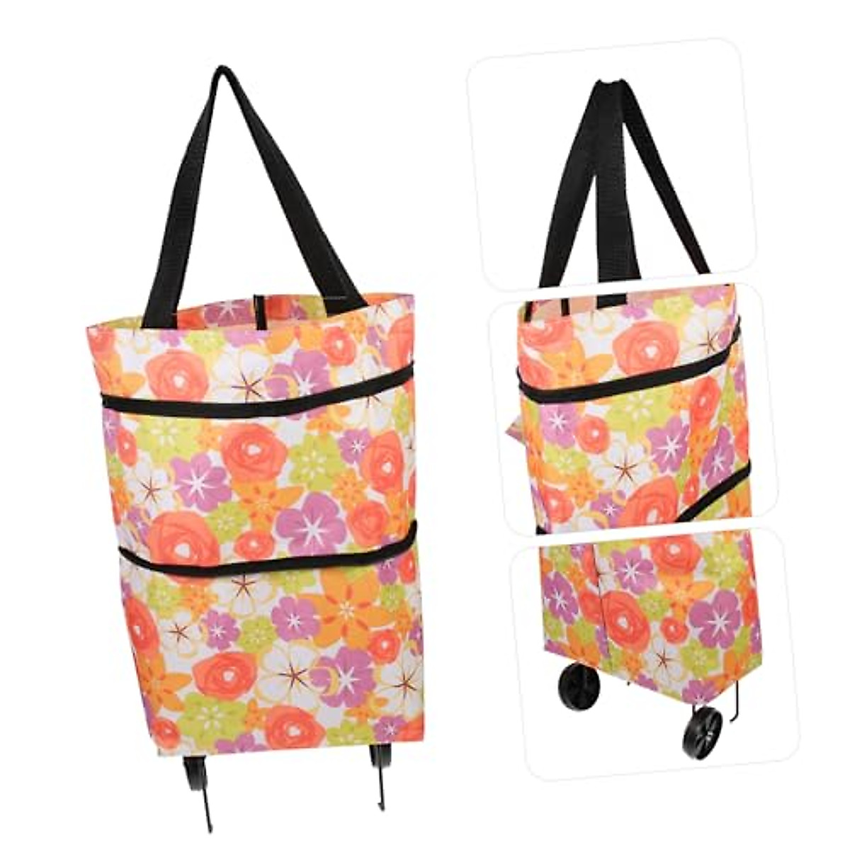 EXQUIMEUBLE Shopping Bag with Wheels Grocery Bag with Wheels Grocery Cart Cloth Pouch Shopping Bags for Groceries Collapsible Dolly Large Capacity Grocery Bag Outdoor Lining Oxford Cloth