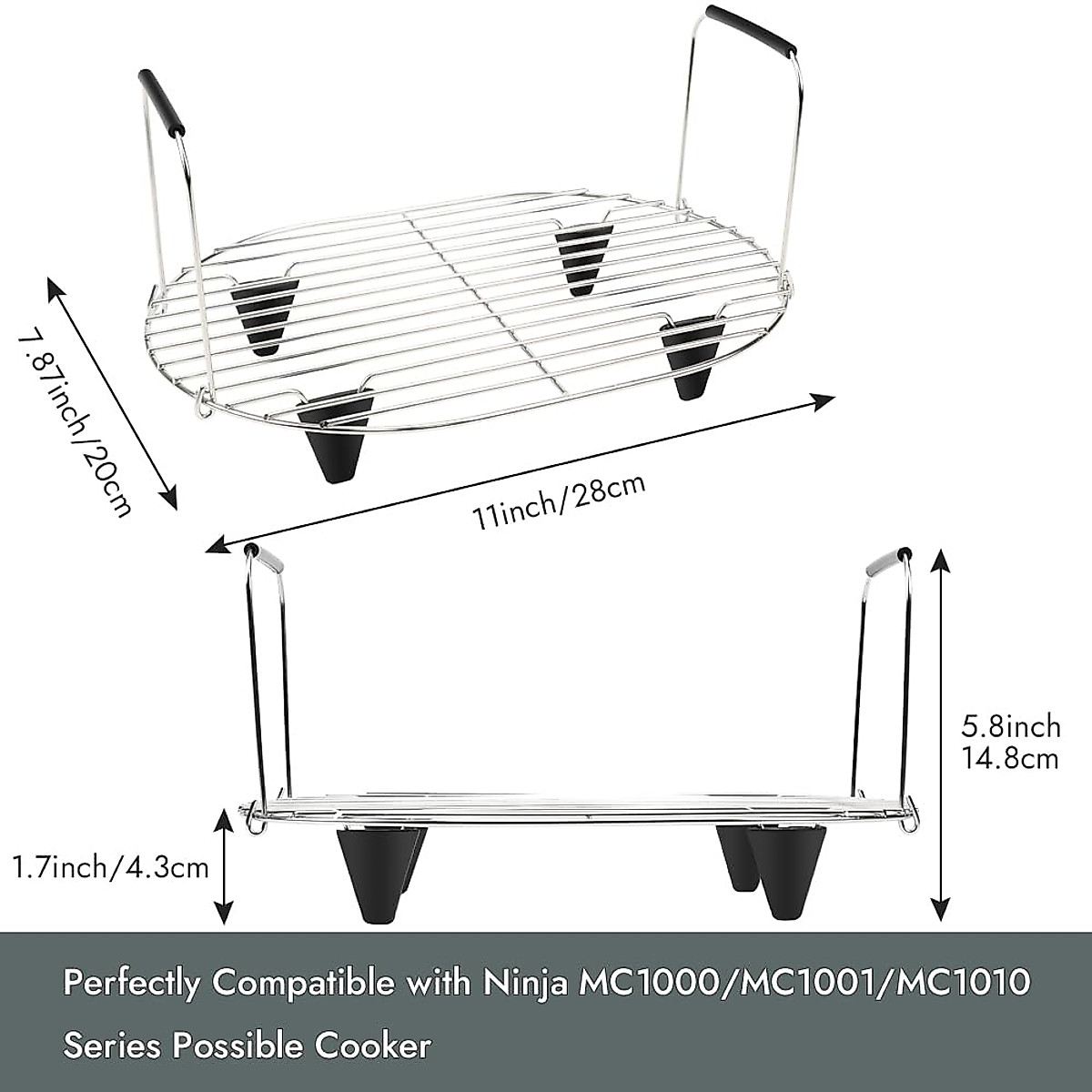 BYKITCHEN Roast and Steamer Rack Compatible with Ninja Foodi Possible Cooker Pro 8.5 Quart MC1000, MC1001, MC1010 Slow Cooker Crock, Ninja Possible Cooker Pro Accessories with Silicone Feet & Handles