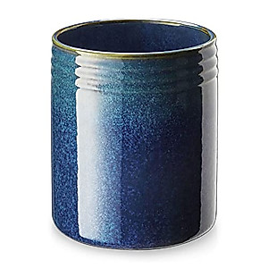 ZONESUM Kitchen Utensil Holder for Countertop, 7.2" Large Ceramic Utensil Crock with Table-Protection Cork Mat, Cooking Utensil Holder for Kitchen Decor, Starry Blue