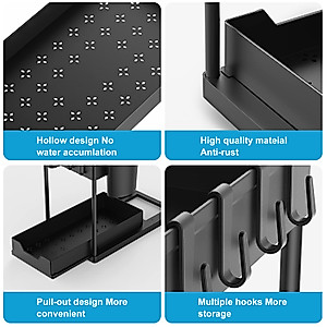 Sealegend 2 Pack Under Sink Organizers,2 Tier Under Sink Organizers and Storage Under Cabinet Slide Out Sliding Shelf with Hanging Cups and Hook,Multi-Use Storage Shelf for Bathroom Kitchen