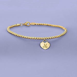Ross-Simons Plain - 14kt Yellow Gold Heart Charm Bead Bracelet. 7 inches