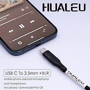 HUALEU 3.3FT USB C to XLR Female Mic Cable & 3.5mm (1/8") Female Stereo Out,XLR-to-USB C Digital Interface with Headphone Jack,for iPhone 15 Google Huawei Phone