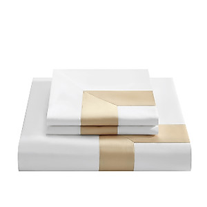 Bicolore Collection Duvet Covers Set 3 Pieces Do Not Include Filling ClassIC European 100% Egyptian Cotton Sateen Luxury 400 Thread Count Frame Patchwork Manufacturing(White/Beige,King)