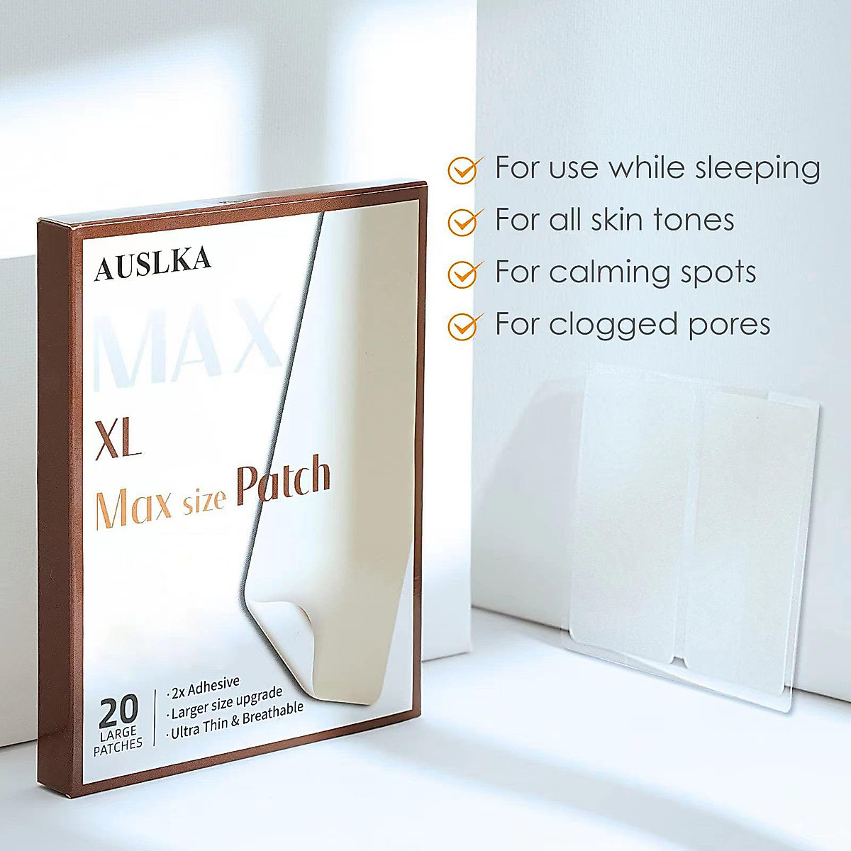 AUSLKA Large Blemish Zit Patches XL - 20 Strips - Hydrocolloid Dots -Blemishes Patch - Zit Breakouts - Blemishes Stickers - Max Size