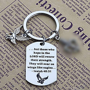 BEKECH Scout Gift Eagle Isaiah 40:31 Keychain But Those who Hope in The Lord Will Renew Their Strength Scout Gift Cub Scout Gift Christian Inspirational Gift for Scout (silver)